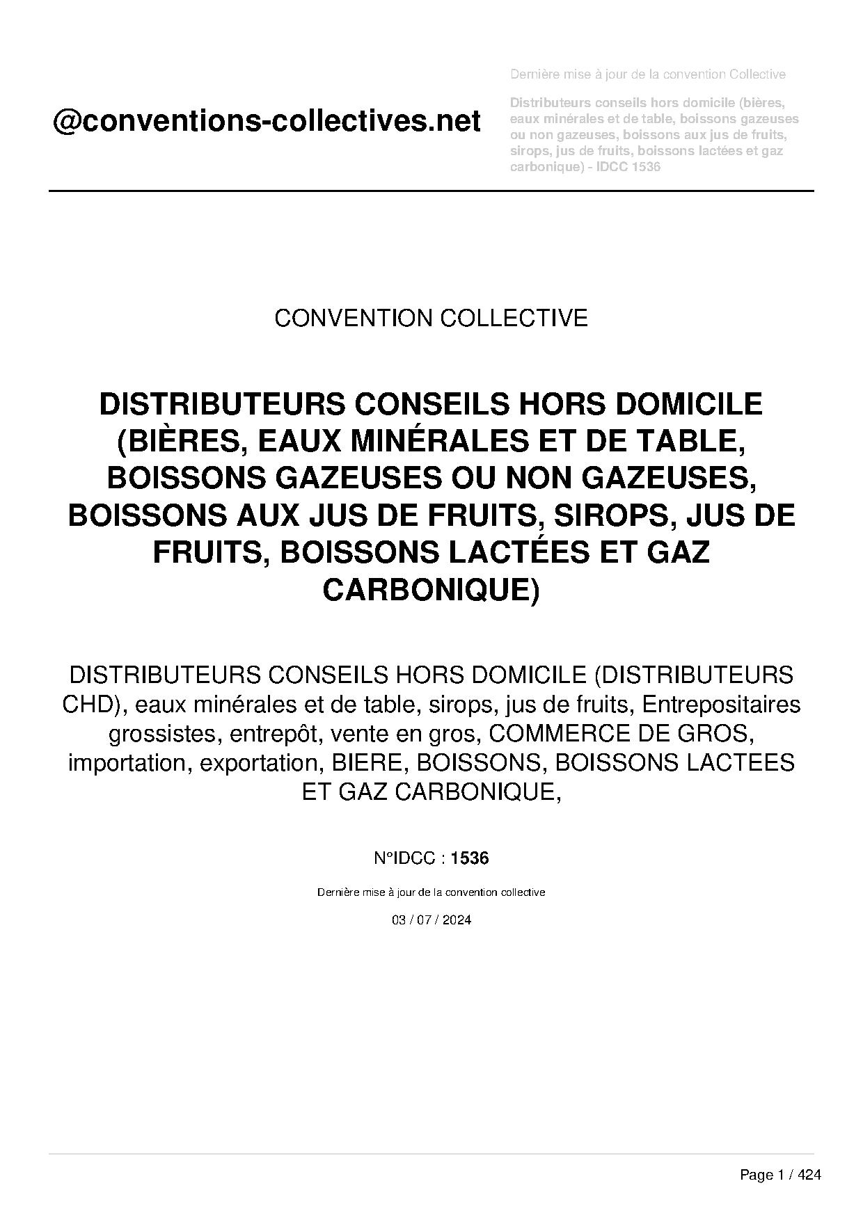 Convention collective Distributeurs conseils hors domicile (bières ...
